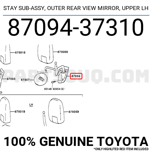 STAY SUB-ASSY, OUTER REAR VIEW MIRROR, UPPER LH 8709437310 | Toyota ...