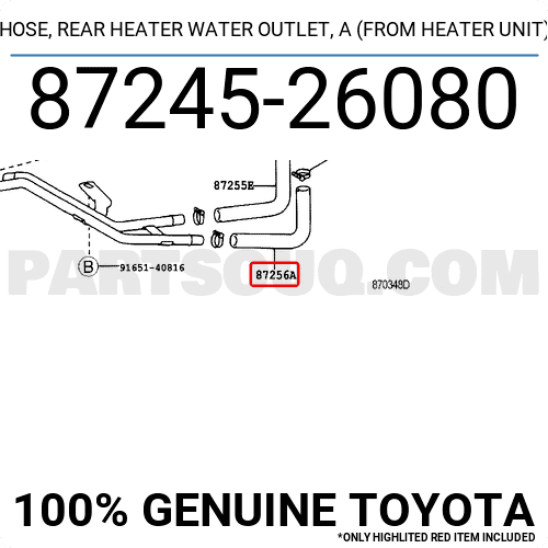 HOSE, REAR HEATER WATER OUTLET, A (FROM HEATER UNIT) 8724526080 ...