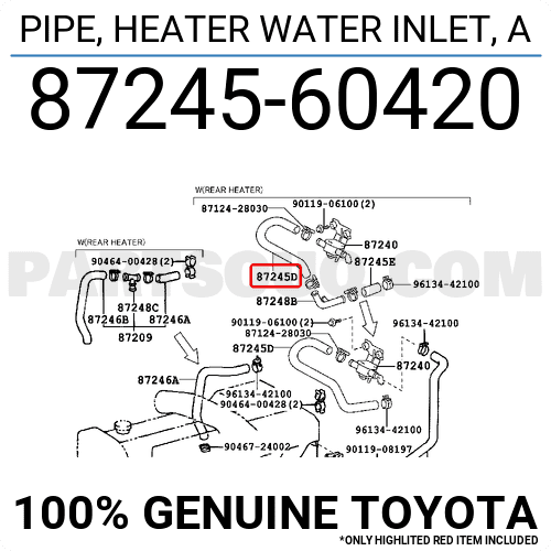 PIPE, HEATER WATER INLET, A 8724560420 | Toyota Parts | PartSouq