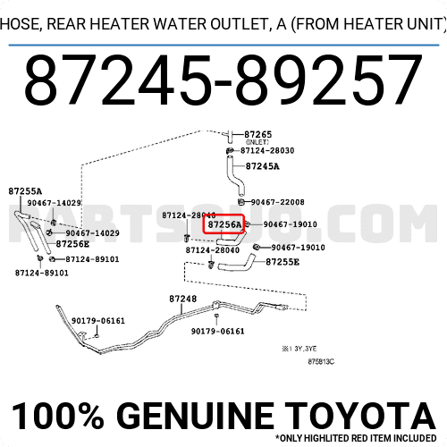 HOSE, REAR HEATER WATER OUTLET, A (FROM HEATER UNIT) 8724589257 ...