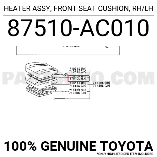 HEATER ASSY, FRONT SEAT CUSHION, RH/LH 87510AC010 | Toyota Parts | PartSouq