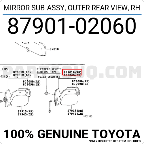 MIRROR SUB-ASSY, OUTER REAR VIEW, RH 8790102060 | Toyota Parts | PartSouq