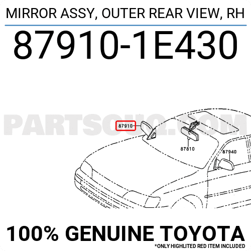 MIRROR ASSY, OUTER REAR VIEW, RH 879101E430 | Toyota Parts | PartSouq