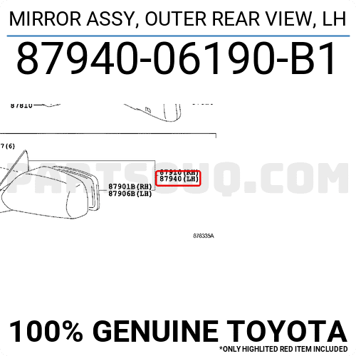 MIRROR ASSY, OUTER REAR VIEW, LH 8794006190B1 | Toyota Parts | PartSouq