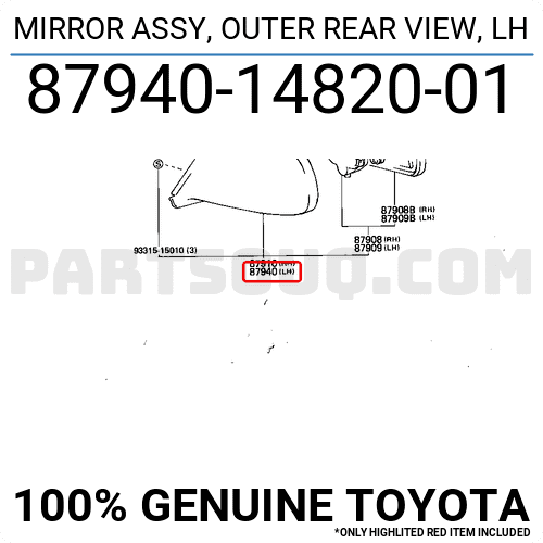 MIRROR ASSY, OUTER REAR VIEW, LH 879401482001 | Toyota Parts | PartSouq