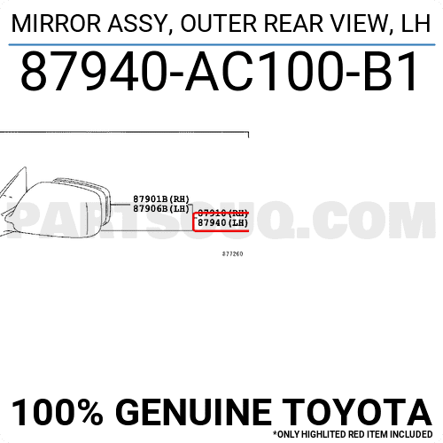MIRROR ASSY, OUTER REAR VIEW, LH 87940AC100B1 | Toyota Parts | PartSouq