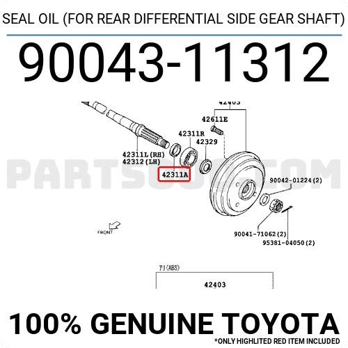 SEAL OIL (FOR REAR DIFFERENTIAL SIDE GEAR SHAFT) 9004311312 | Toyota ...