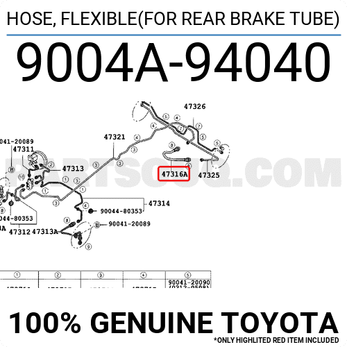 HOSE, FLEXIBLE(FOR REAR BRAKE TUBE) 9004A94040 | Toyota Parts | PartSouq