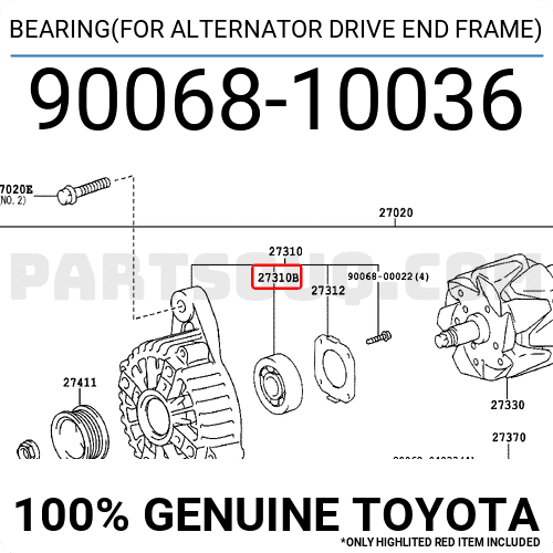 BEARING(FOR ALTERNATOR DRIVE END FRAME) 9006810036 | Toyota Parts ...