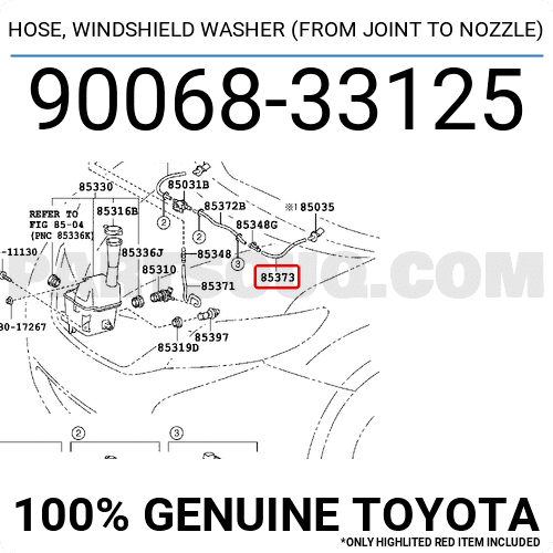 HOSE, WINDSHIELD WASHER (FROM JOINT TO NOZZLE) 9006833125 | Toyota ...