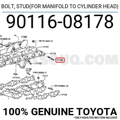 BOLT, STUD(FOR MANIFOLD TO CYLINDER HEAD) 9011608178 | Toyota Parts ...
