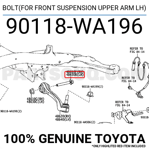 BOLT(FOR FRONT SUSPENSION UPPER ARM LH) 90118WA196 | Toyota Parts ...