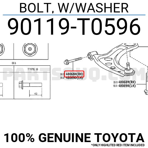 BOLT, W/WASHER 90119T0596 | Toyota Parts | PartSouq