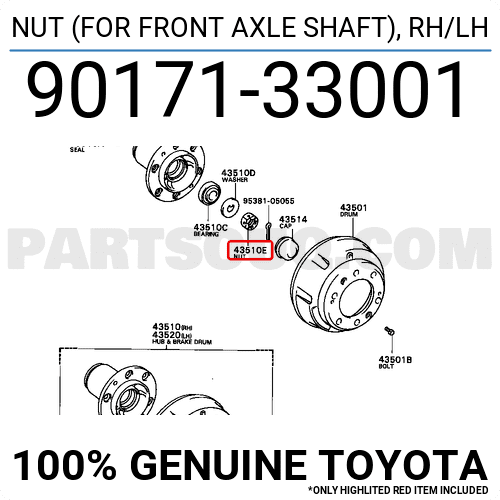 NUT (FOR FRONT AXLE SHAFT), RH/LH 9017133001 | Toyota Parts | PartSouq