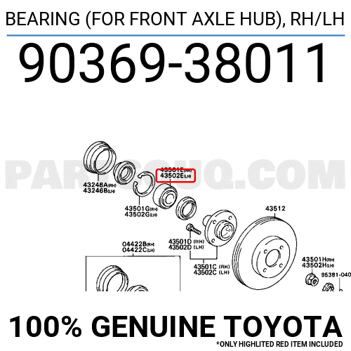 BEARING (FOR FRONT AXLE HUB), RH/LH 9036938011 | Toyota Parts | PartSouq