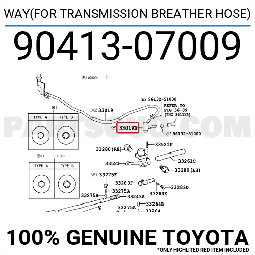 WAY(FOR TRANSMISSION BREATHER HOSE) 9041307009 | Toyota Parts | PartSouq