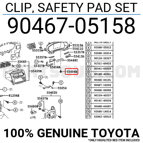 CLIP, SAFETY PAD SET 9046705158 | Toyota Parts | PartSouq