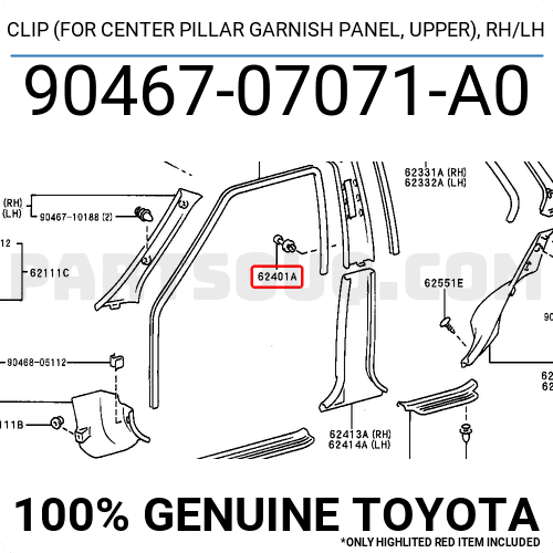 CLIP (FOR CENTER PILLAR GARNISH PANEL, UPPER), RH/LH 9046707071A0 ...