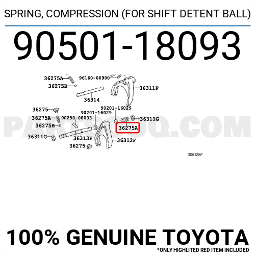 SPRING, COMPRESSION (FOR SHIFT DETENT BALL) 9050118093 | Toyota Parts ...