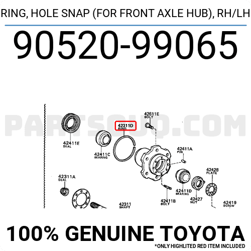 RING, HOLE SNAP (FOR FRONT AXLE HUB), RH/LH 9052099065 | Toyota Parts ...