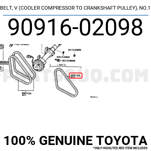 BELT, V (COOLER COMPRESSOR TO CRANKSHAFT PULLEY), NO.1 9091602098 ...