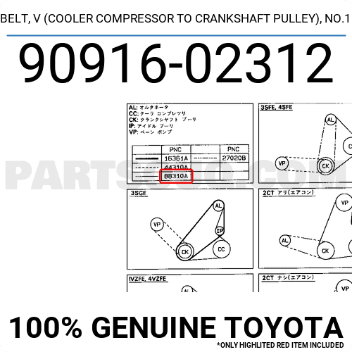 BELT, V (COOLER COMPRESSOR TO CRANKSHAFT PULLEY), NO.1 9091602312 ...