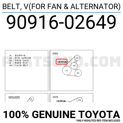 BELT, V(FOR FAN & ALTERNATOR) 9091602649 | Toyota Parts | PartSouq