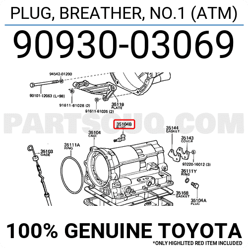PLUG, BREATHER, NO.1 (ATM) 9093003069 | Toyota Parts | PartSouq