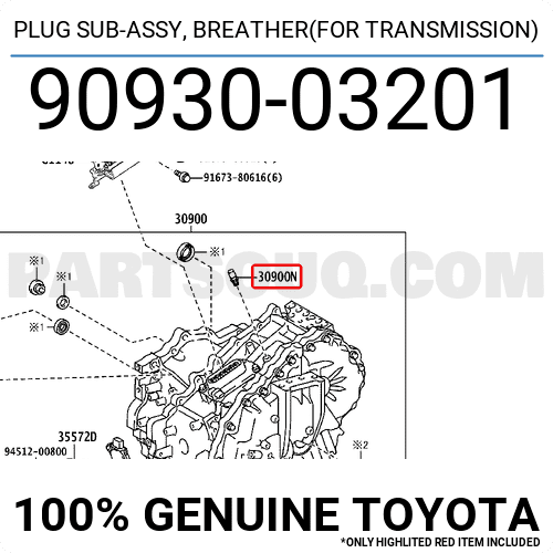 PLUG SUB-ASSY, BREATHER(FOR TRANSMISSION) 9093003201 | Toyota Parts ...