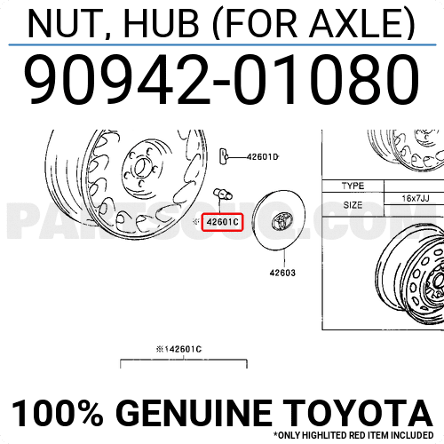 NUT, HUB (FOR AXLE) 9094201080 | Toyota Parts | PartSouq