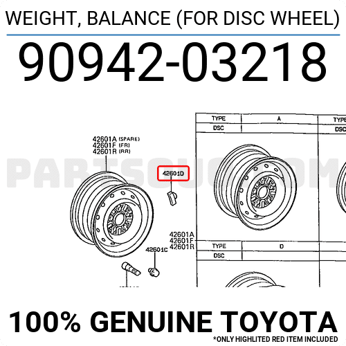 WEIGHT, BALANCE (FOR DISC WHEEL) 9094203218 | Toyota Parts | PartSouq