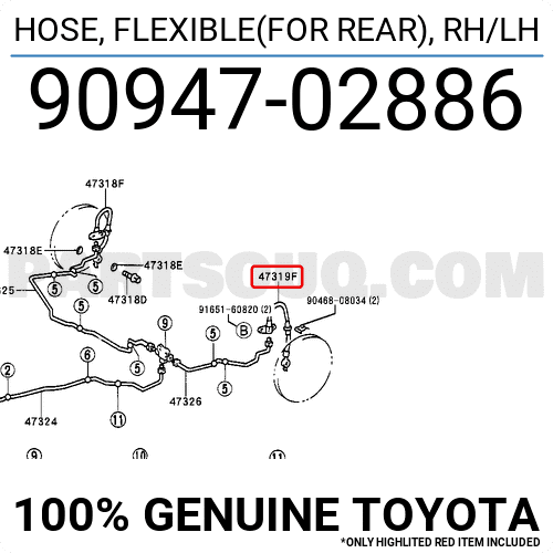 HOSE, FLEXIBLE(FOR REAR), RH/LH 9094702886 | Toyota Parts | PartSouq