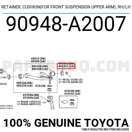 RETAINER, CUSHION(FOR FRONT SUSPENSION UPPER ARM), RH/LH 90948A2007 ...