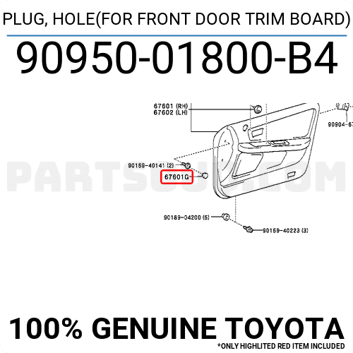 PLUG, HOLE(FOR FRONT DOOR TRIM BOARD) 9095001800B4 | Toyota Parts ...
