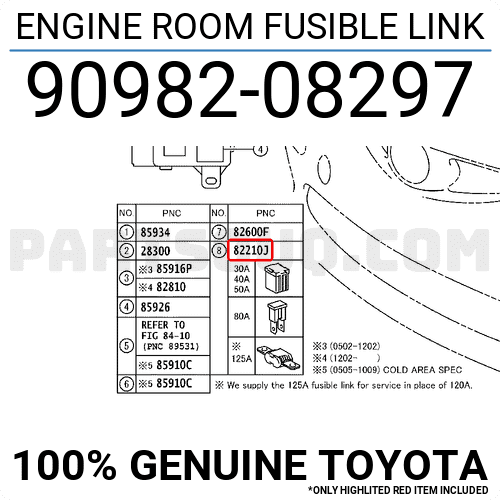 ENGINE ROOM FUSIBLE LINK 9098208297 | Toyota Parts | PartSouq