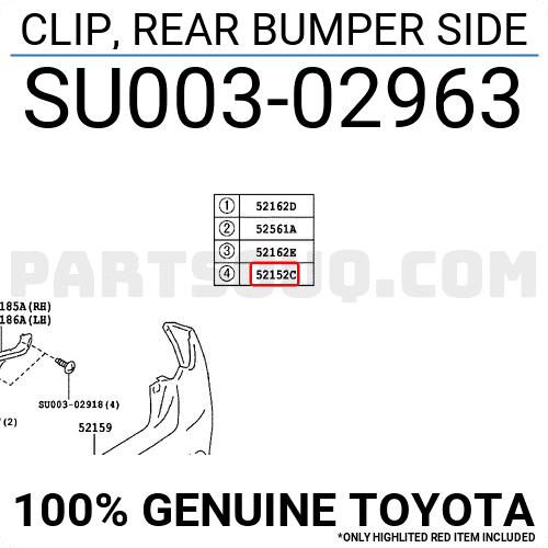 CLIP, REAR BUMPER SIDE SU00302963 | Toyota Parts | PartSouq