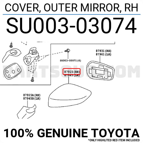 COVER, OUTER MIRROR, RH SU00303074 | Toyota Parts | PartSouq