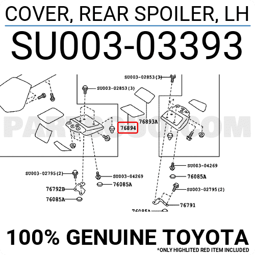COVER, REAR SPOILER, LH SU00303393 | Toyota Parts | PartSouq