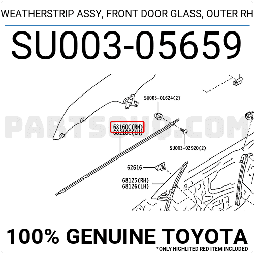 WEATHERSTRIP ASSY, FRONT DOOR GLASS, OUTER RH SU00305659 | Toyota Parts ...
