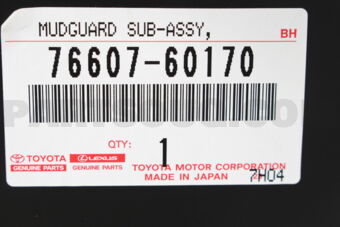 MUDGUARD SUB-ASSY, QUARTER PANEL, REAR RH 7660760170 | Toyota Parts ...