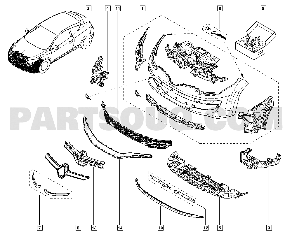 Front bumpers | Renault Mégane III 1495 DZ18 | Parts Catalogs | PartSouq