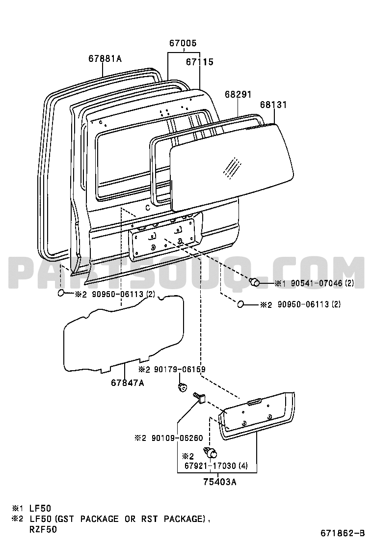 BACK DOOR PANEL GLASS Toyota QUALIS LF50R HRMNSD LF50 RZF50 Parts Catalogs PartSouq