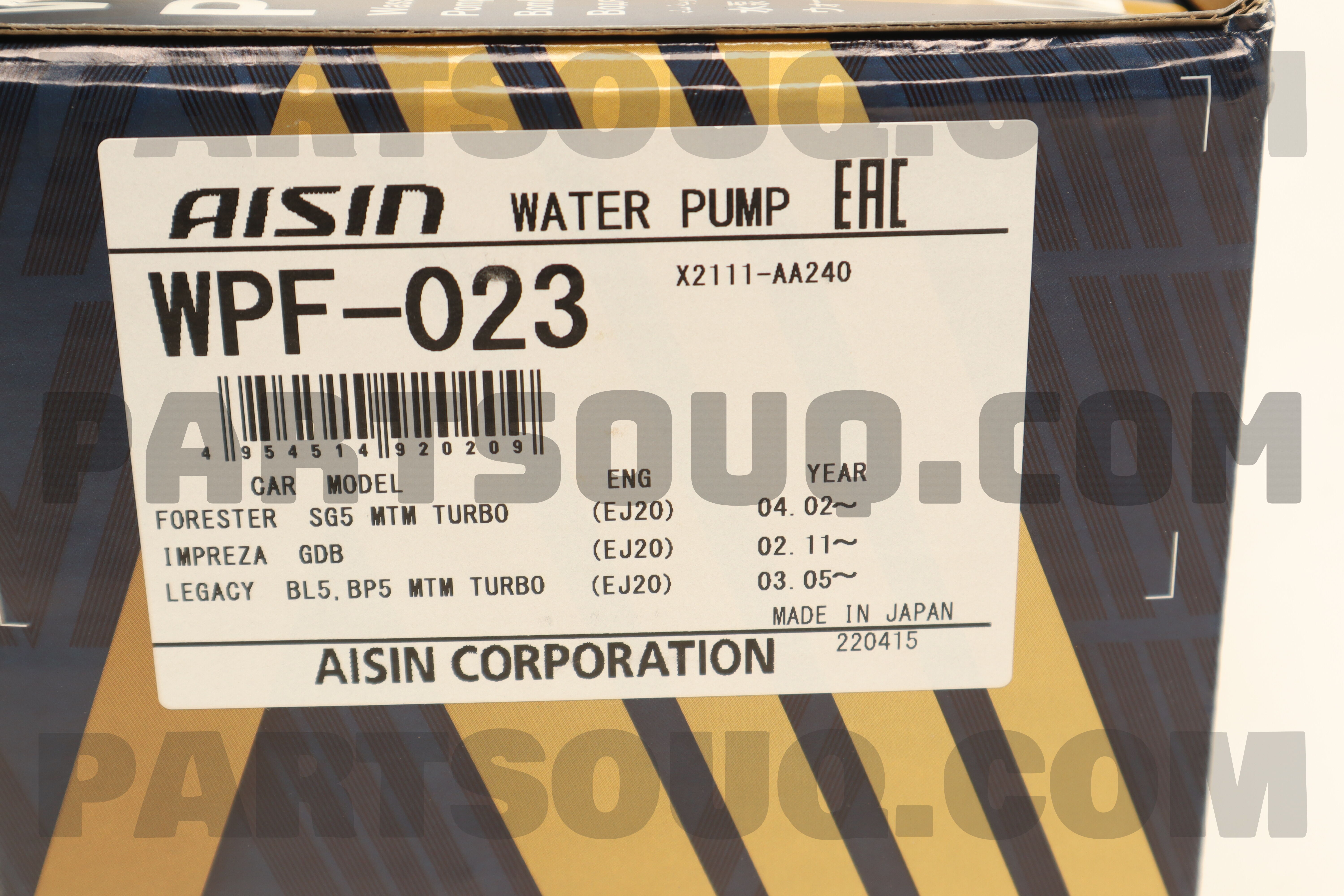 WATER PUMP 21111-AA240,XX2111-AA240 EJ25 SUB IMPREZA 200807-200907 AISIN WPF023 | AISIN Parts ...