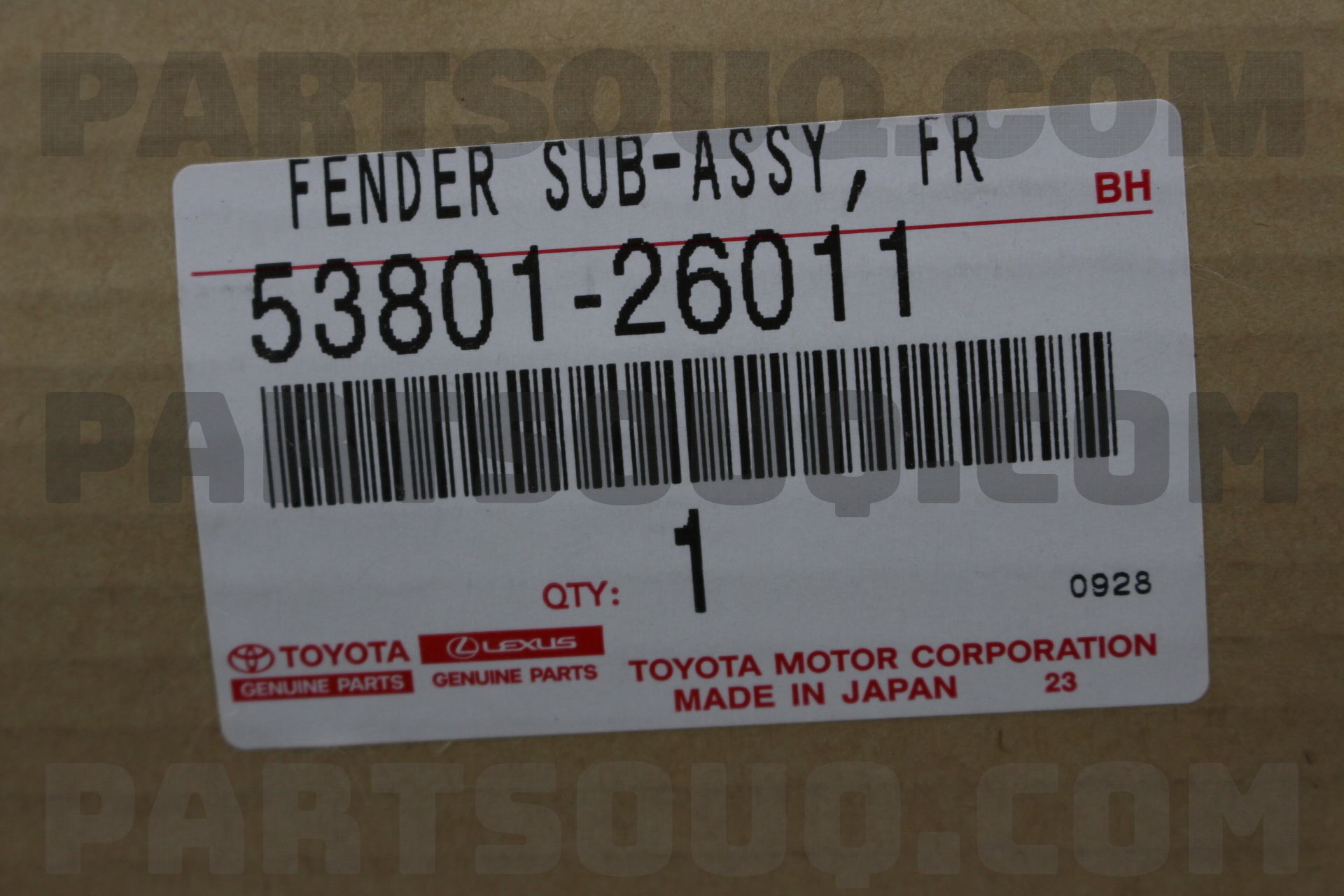 FENDER SUB-ASSY, FR 53801KK020 | Toyota Parts | PartSouq