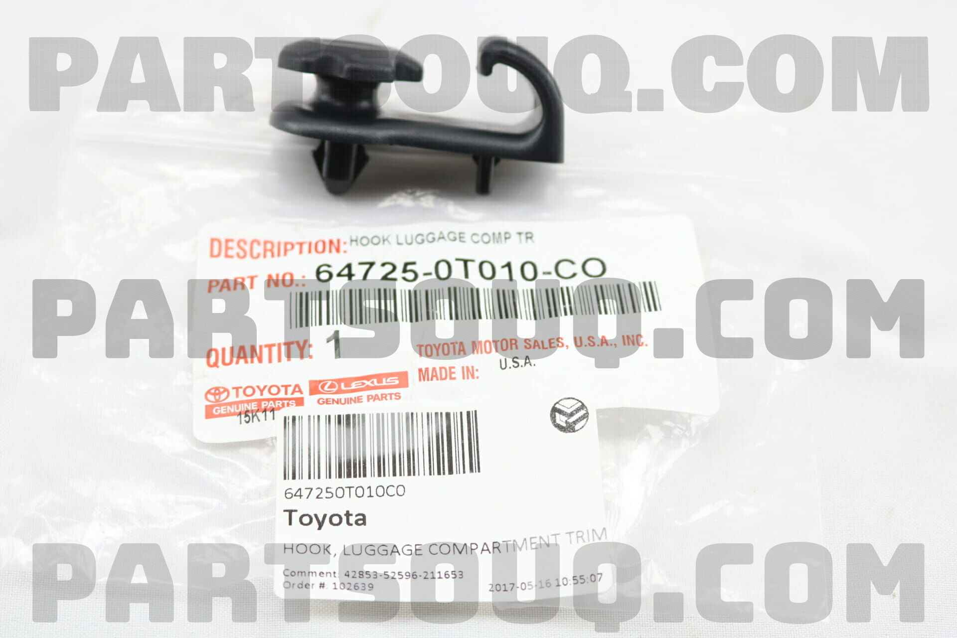 HOOK, LUGGAGE COMPARTMENT TRIM, NO.1 647250T010C0 | Toyota Parts | PartSouq