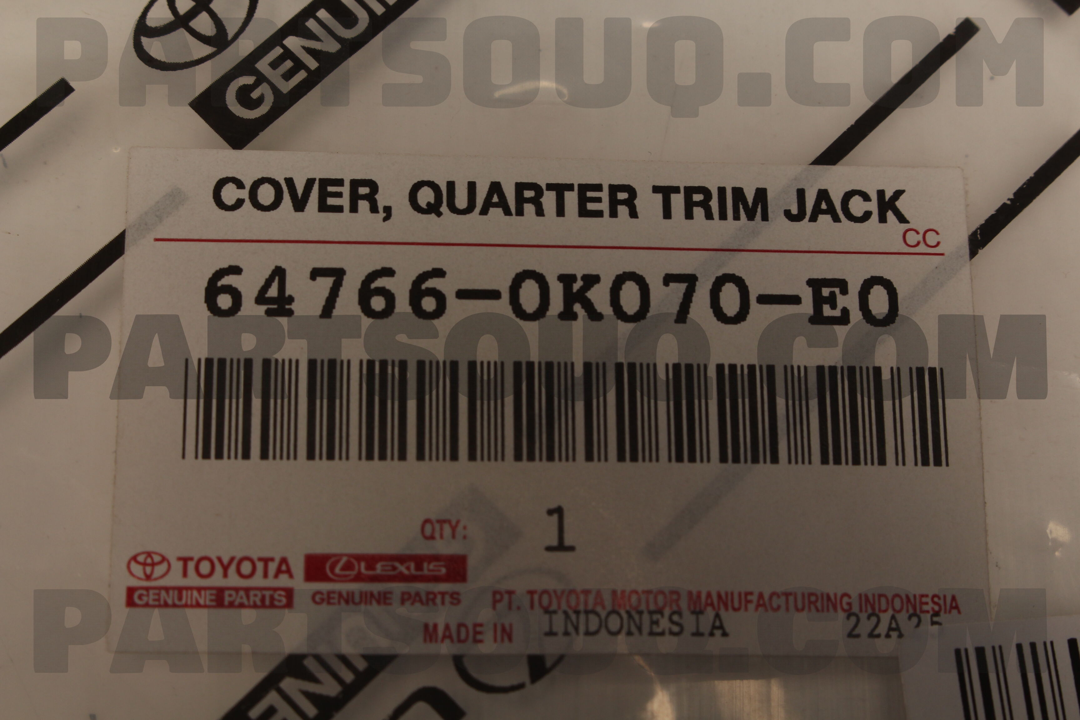COVER SUB-ASSY, QUARTER TRIM JACK 647660K070E0 | Toyota Parts | PartSouq