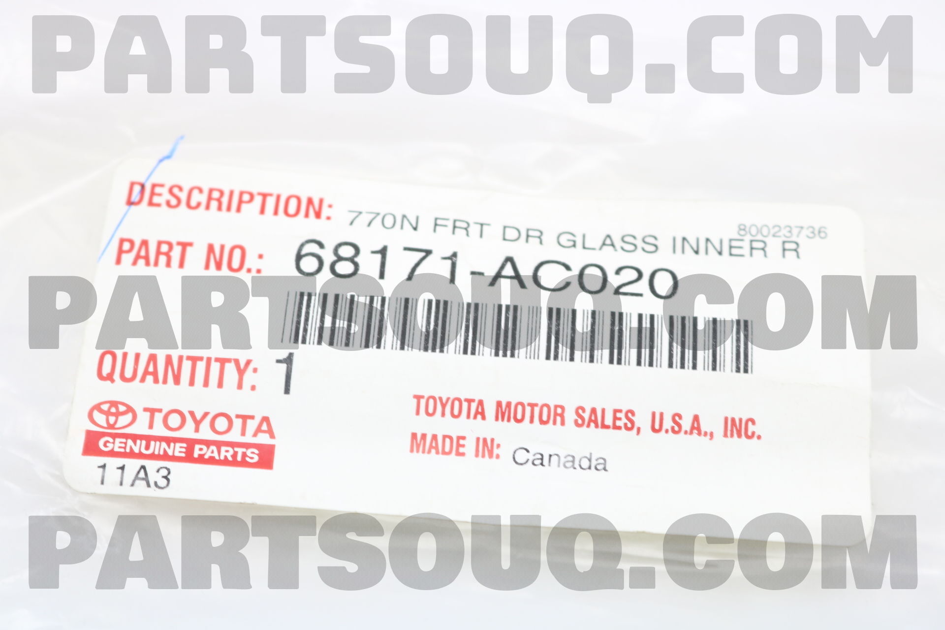 WEATHERSTRIP, FRONT DOOR GLASS, INNER RH 68171AC020 | Toyota Parts ...