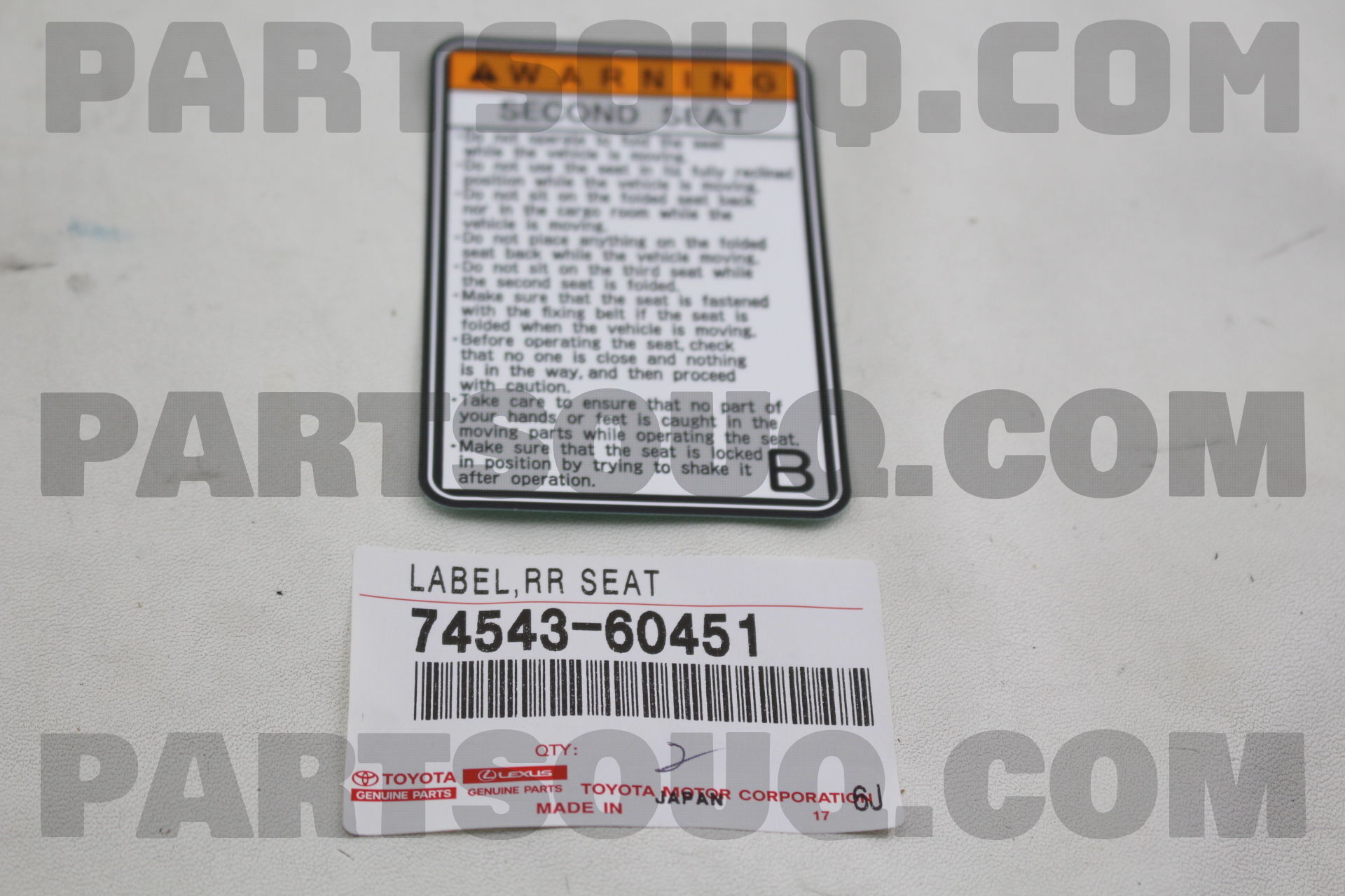 LABEL, REAR SEAT INFORMATION 7454360450 | Toyota Parts | PartSouq