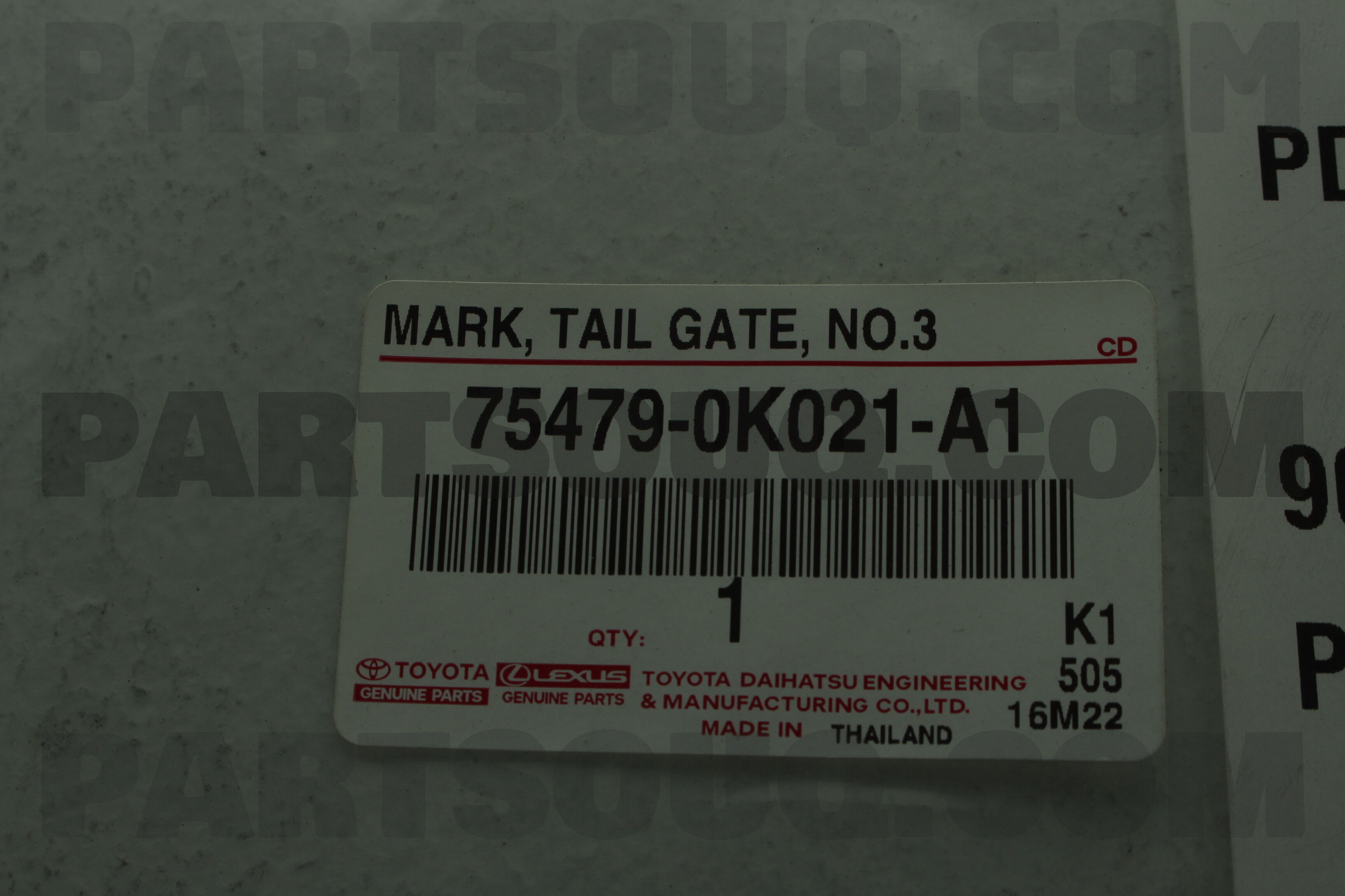 MARK, TAIL GATE 754790K021A1 | Toyota Parts | PartSouq