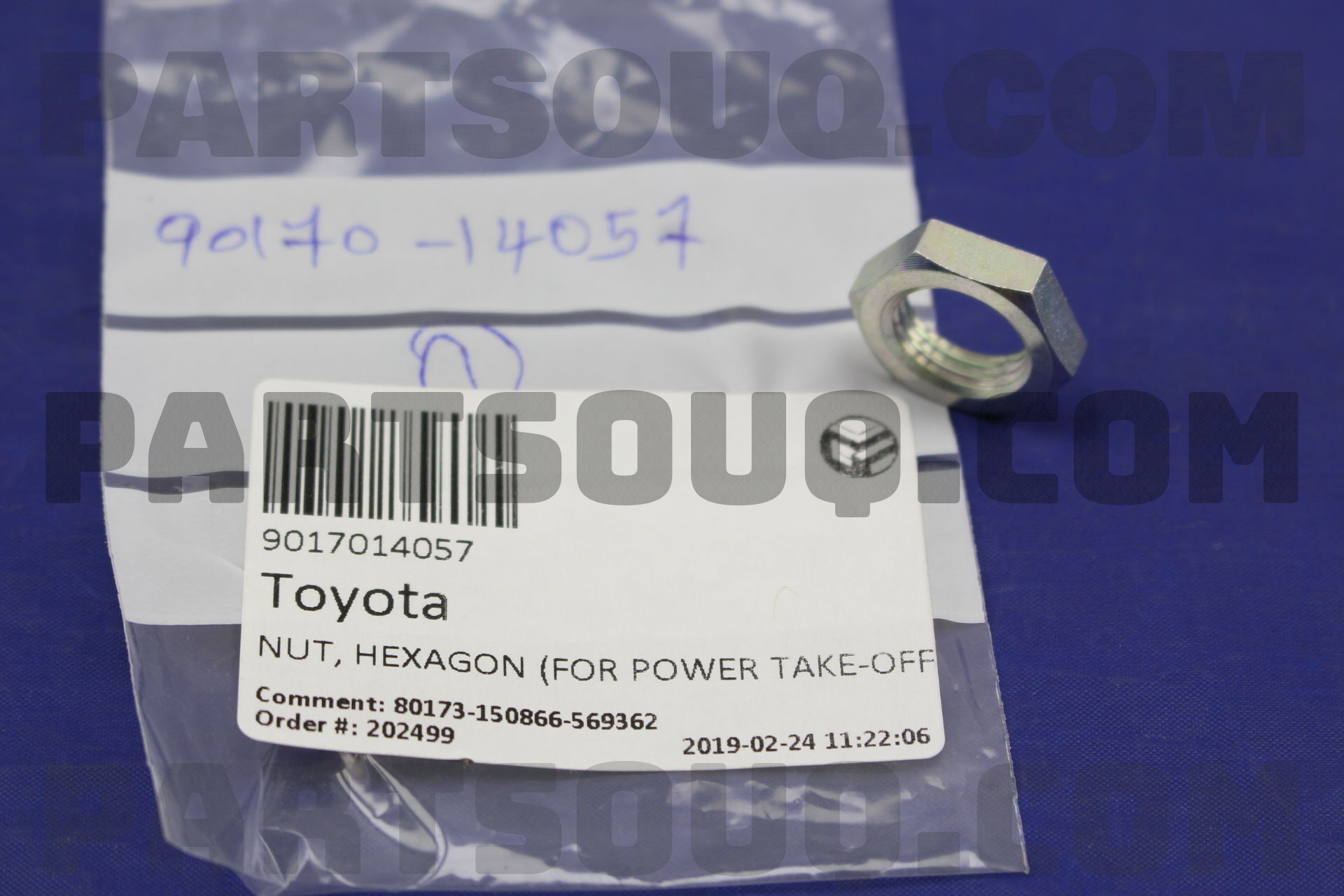 NUT, HEXAGON (FOR POWER TAKE-OFF CABLE) 9017014057 | Toyota Parts ...